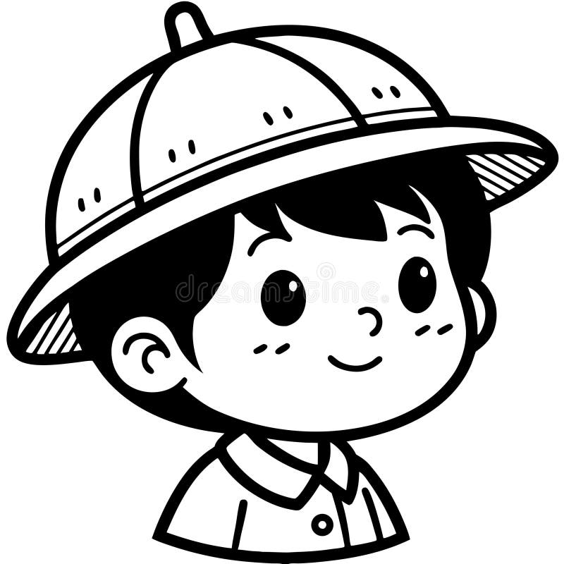 Cute Explorer Boy Character Wearing Safari Hat for Coloring Activities ...