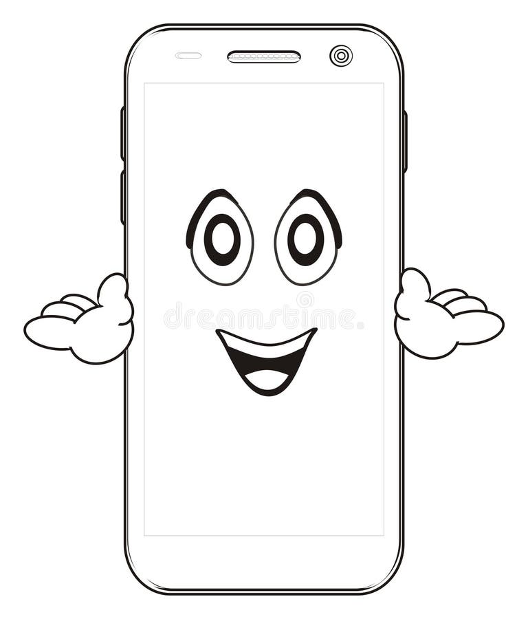 Cute Face of Not Colored Mobile Stock Illustration - Illustration of ...