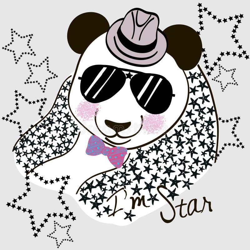 Cute Face Big Panda Super Star Stock Illustration - Illustration of ...