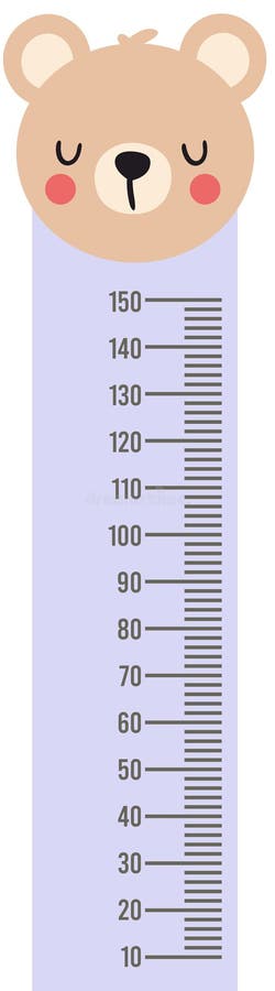 Cute Face Teddy Bear Standing on a Ruler for Baby Growth Stock Vector ...