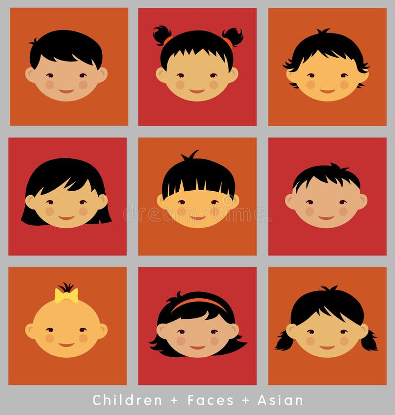 Cute Faces of Asian Children. Stock Vector - Illustration of cartoon ...