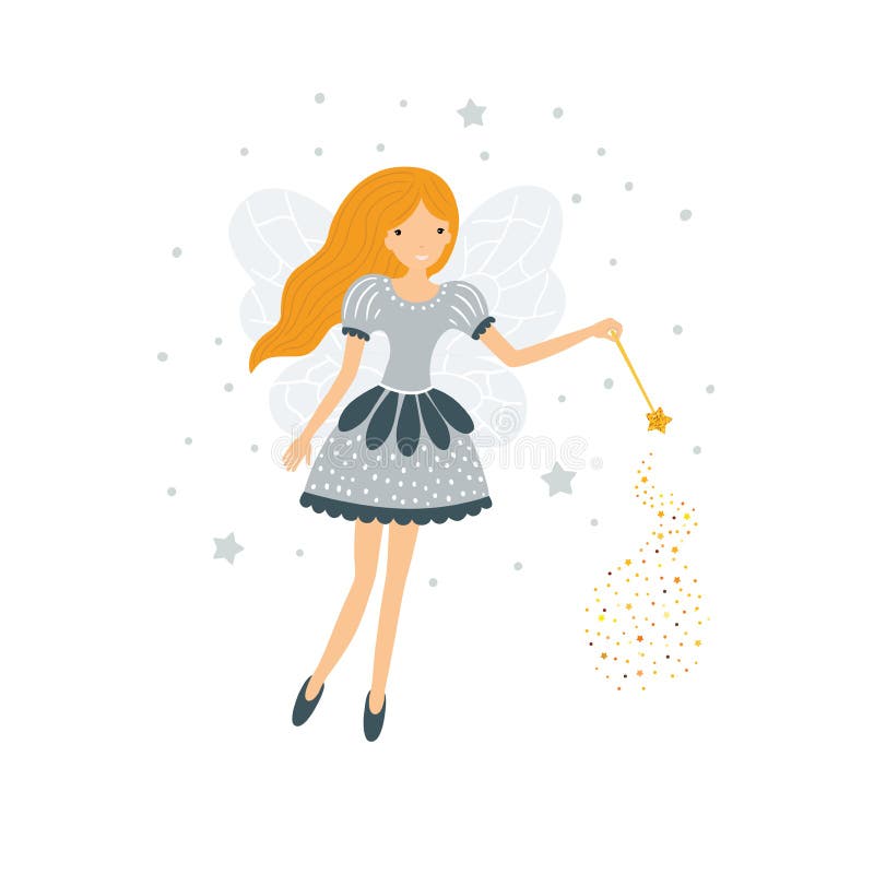 Cute Fairy in Flight with a Magic Wand Stock Vector - Illustration of ...