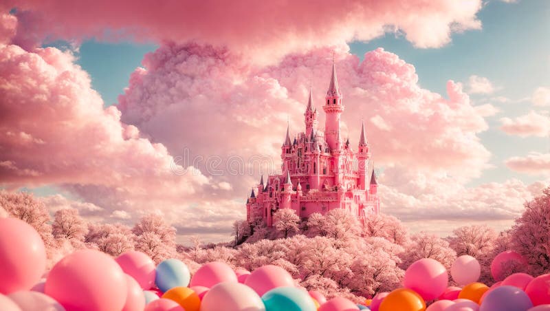 Cute Fairytale Castle the Clouds Fantasy Stock Illustration ...