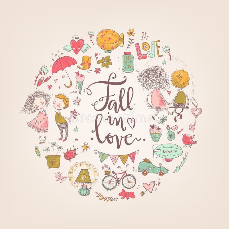 Cute Fall in Love Collection. Nice Romantic Elements Stock Vector ...