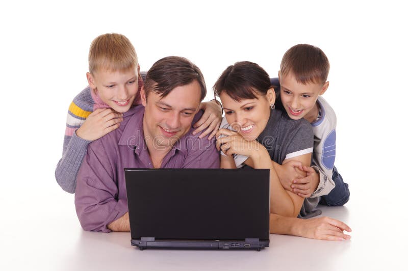 Cute family with computer stock photo. Image of cinema - 22828480