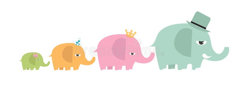 Cute Family Elephants Cartoon Set Stock Vector - Illustration of ...