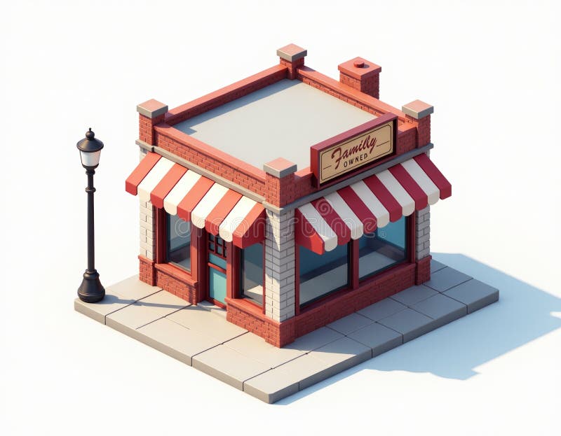 Cute Family-Owned Brick Store Building, Isometric View Stock ...