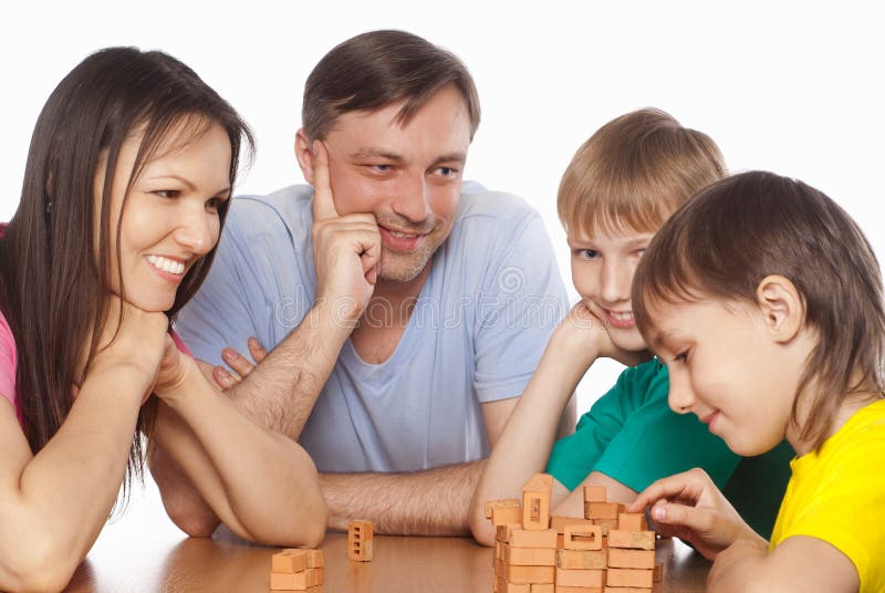 Cute Family Playing at Table Stock Image - Image of imagination ...