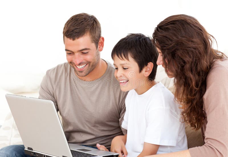 Cute Family Working on Their Laptop Together Stock Photo - Image of ...