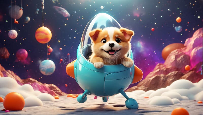 Cute Fantasy Cartoon Dog Space Stock Illustration - Illustration of ...