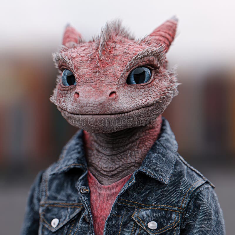 Cute Fantasy Creature Wearing Denim Jacket Stock Illustration ...