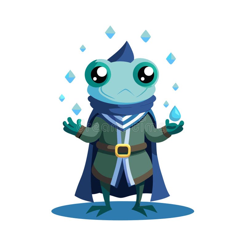 Cute Fantasy Lizard Wizard Cartoon Character with Magic Water Drops ...