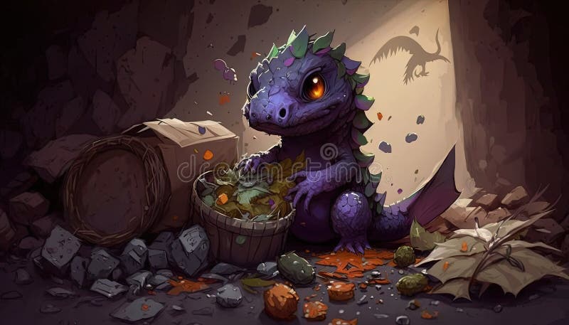 Cute Fantasy Style Baby Dragon Lizard. Generative AI Stock Illustration ...