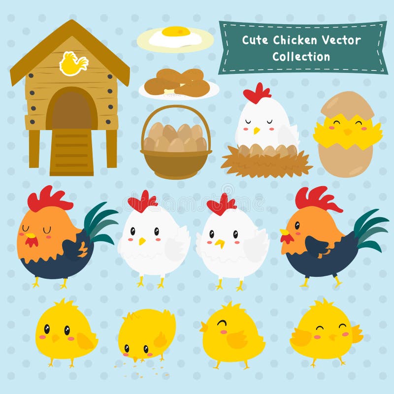 Cute Farm Chickens Vector Collection Stock Vector - Illustration of ...