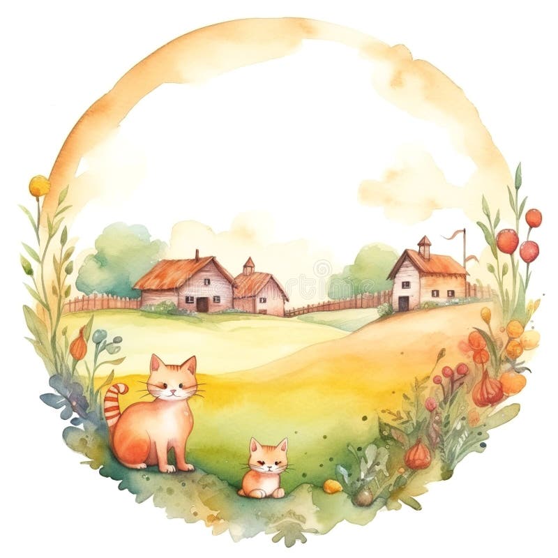 Cute Farm Nature with Cat , Concept of Whimsical Farm Life, Created ...