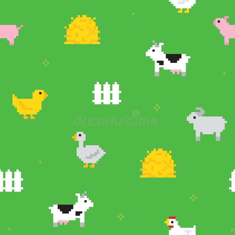 Cute Farm Pixel Art Seamless Vector Pattern Stock Vector - Illustration ...
