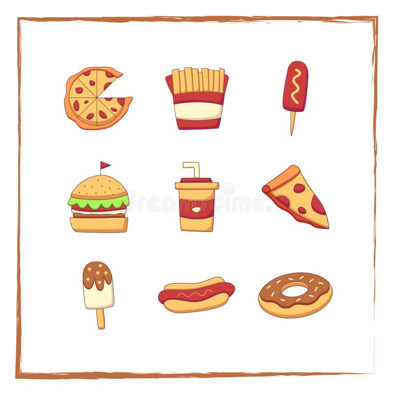 Cute Fast Food Doodle Illustration Collection Stock Vector ...