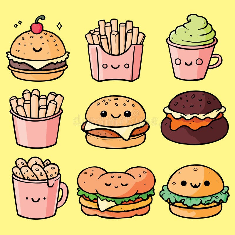 The Cute Fast Food, in Vector Format. Stock Vector - Illustration of ...