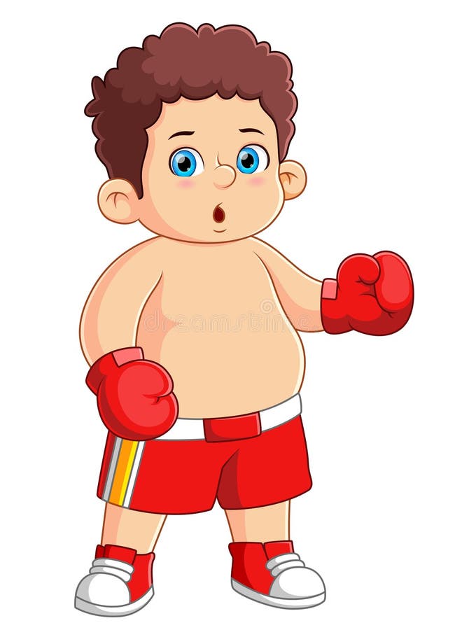A Cute Fat Boy Using Red Boxing Gloves Stock Vector - Illustration of ...