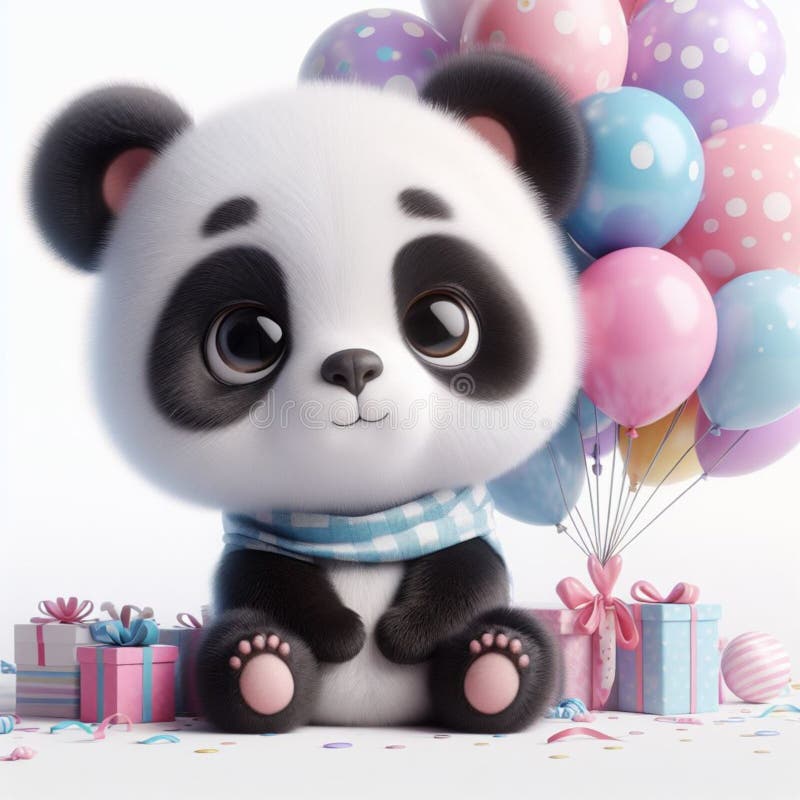 A Realistic 3D Animation Cute Panda with White Background Stock ...