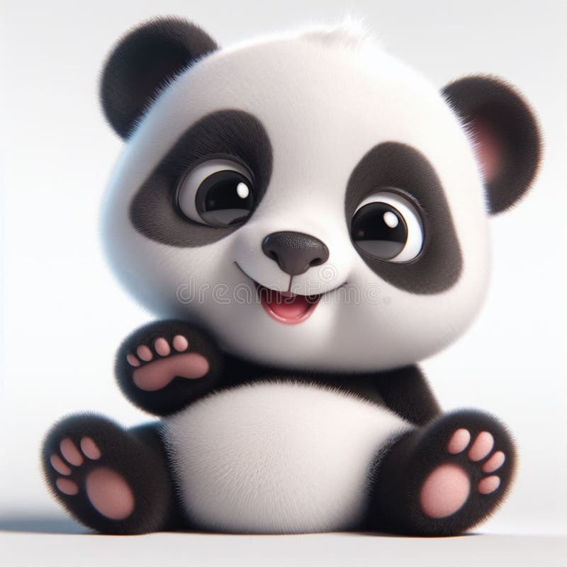 A Realistic 3D Animation Cute Panda with White Background Stock ...