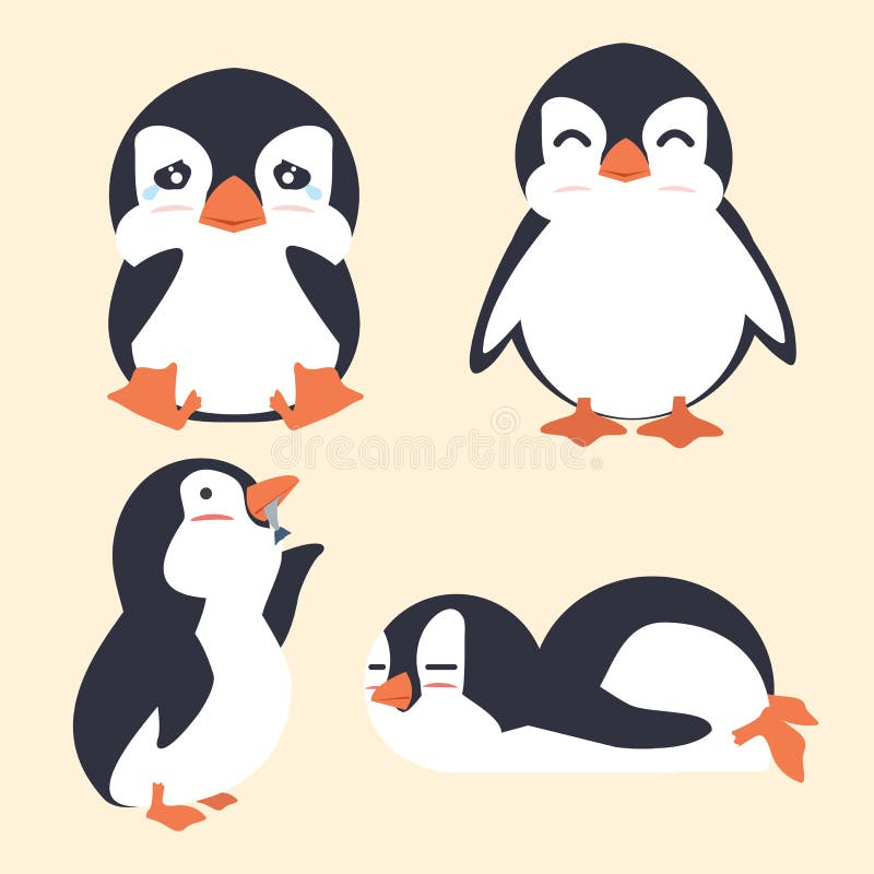 Cute Fat Penguin Vector Set Stock Vector - Illustration of nature, baby ...