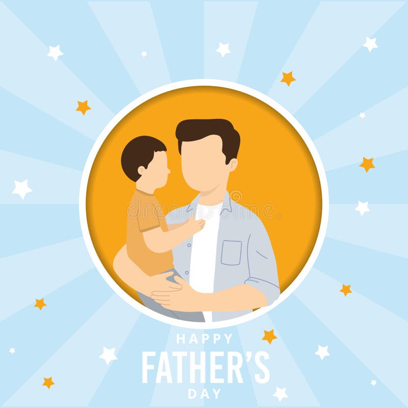 Cute Father Character Carrying His Son Happy Father Day Vector Stock ...
