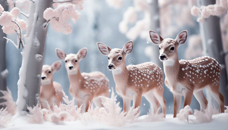 Cute Fawn Standing in Snow, Surrounded by Winter Forest Generated by AI ...