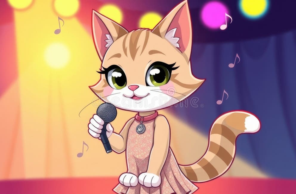 Cute Female Cat Singer at 21-12-2024 Stock Illustration - Illustration ...