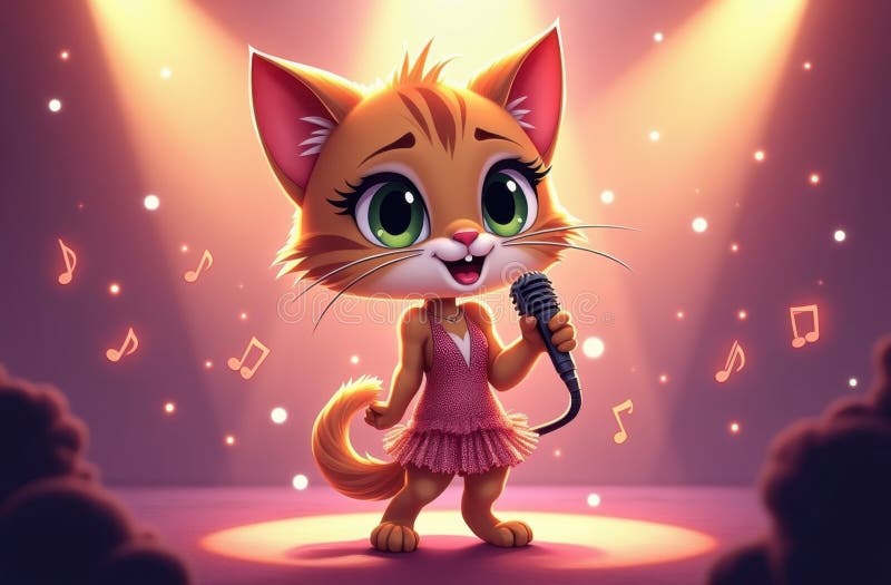 Cute Female Cat Singer at 21-12-2024 Stock Illustration - Illustration ...