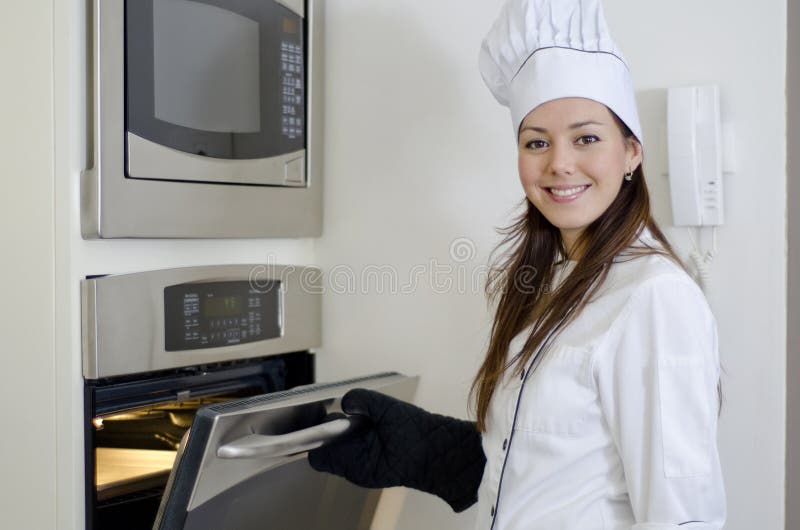 Cute female chef baking stock image. Image of girl, coat - 34489269