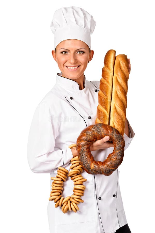 Cute Female Chef Baker or Cook Holding Up a Beautiful Loaf Brea Stock ...