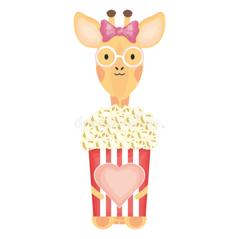 Cute Female Giraffe with Popcorn Character Stock Vector - Illustration ...