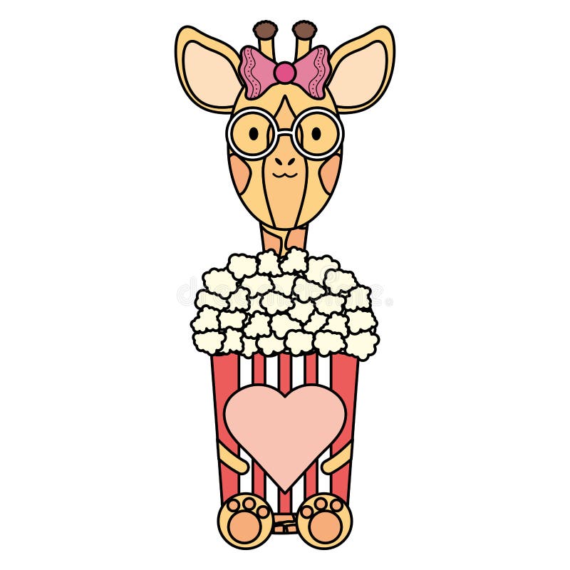 Cute Female Giraffe with Popcorn Character Stock Vector - Illustration ...