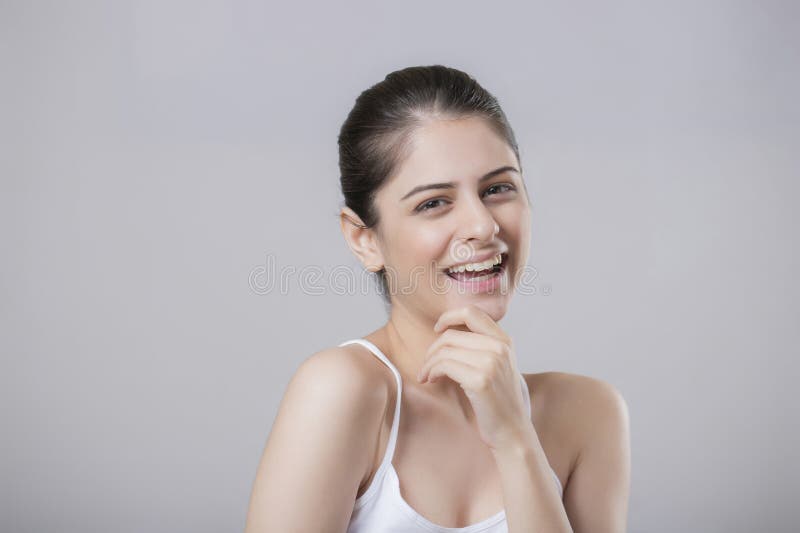 Cute Female Model is Smiling and Looking at the Camera Stock Image ...