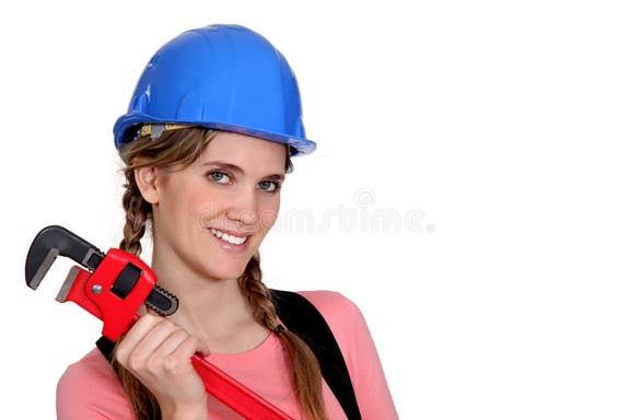 A cute female plumber. stock photo. Image of happiness - 26947280