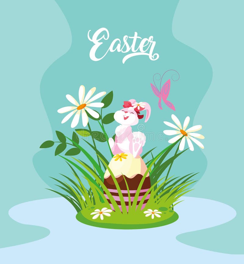 Cute Female Rabbit with Egg of Easter in Garden Stock Illustration ...