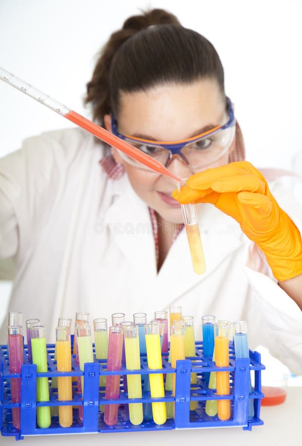 Cute Female Researcher in Laboratory Stock Image - Image of protection ...