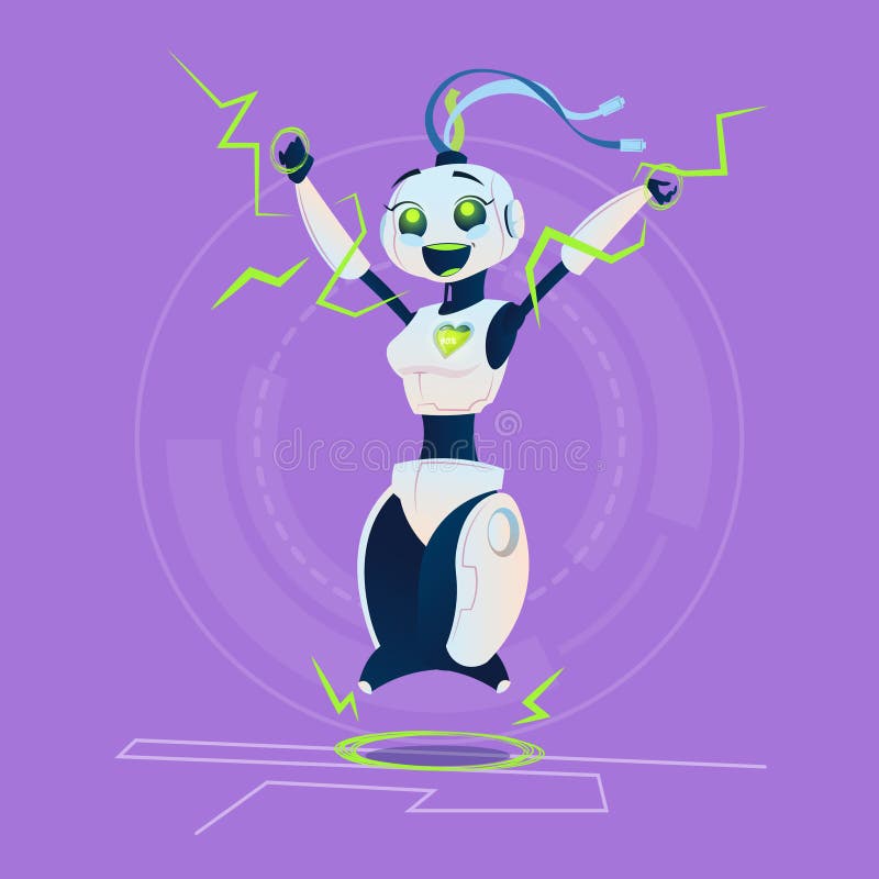 Cute Female Robot Happy Smiling Full Battery Charge Modern Artificial ...