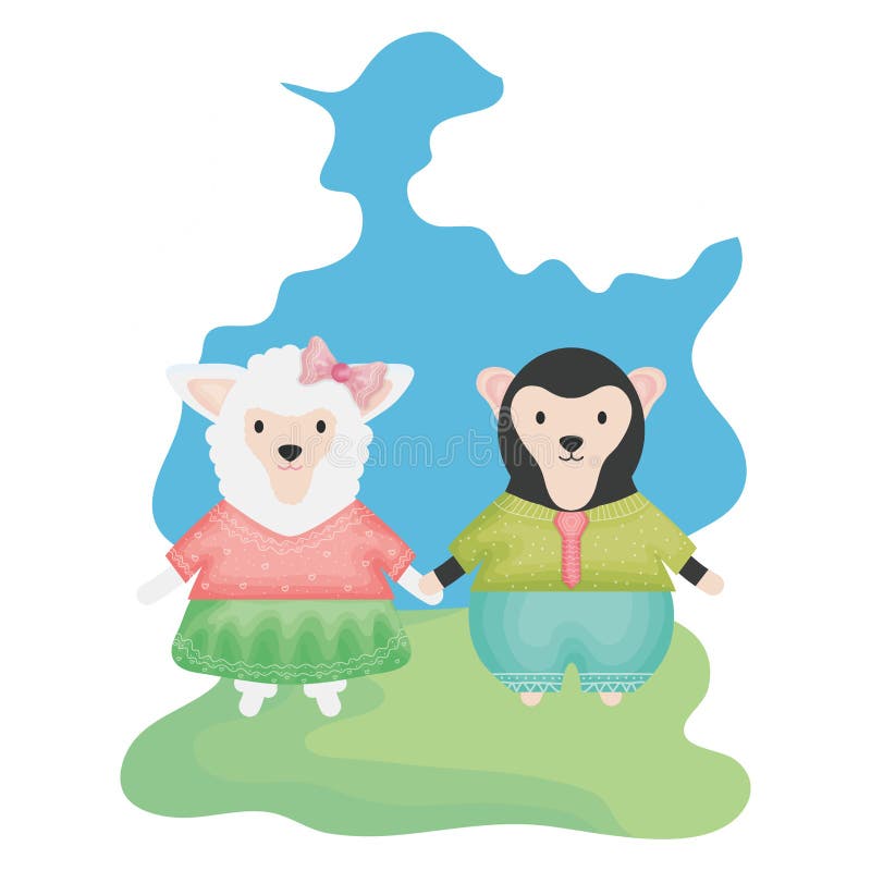 Cute Female Sheep with Monkey Stock Vector - Illustration of domestic ...
