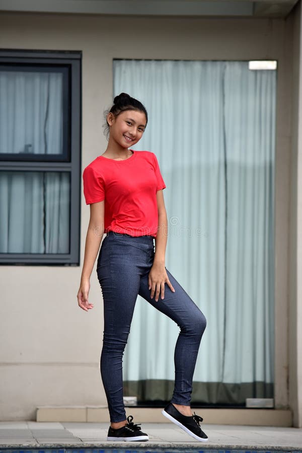 Cute Female Smiling Standing by Condo Stock Image - Image of flat ...