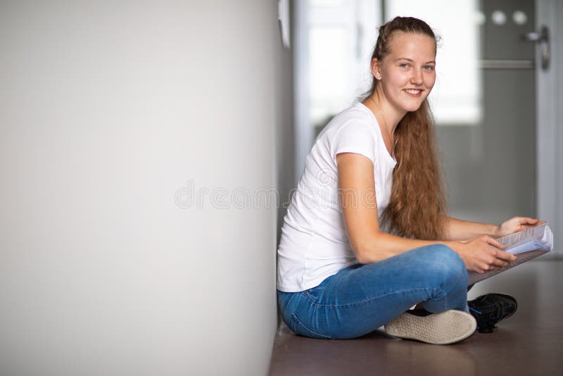Cute Female University/highschool Student in Library Stock Image ...