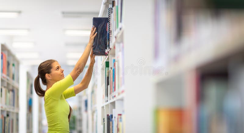 Cute Female University/highschool Student in Library Stock Photo ...