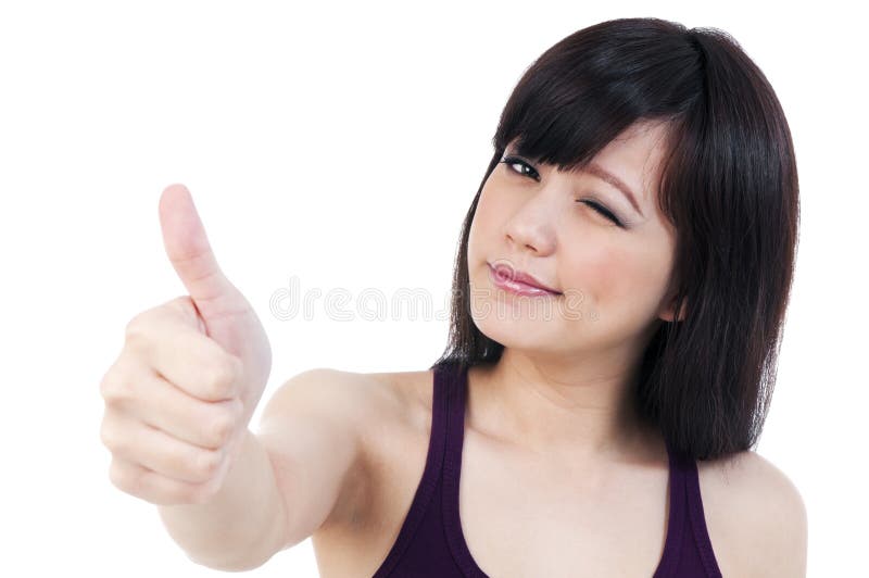 Cute Female Winking and Giving Thumb Up Gesture Stock Image - Image of ...