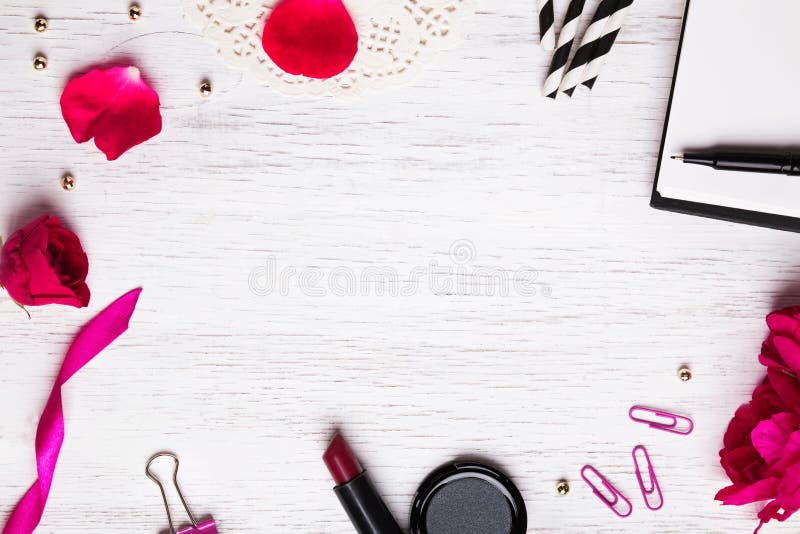 Cute Feminine Stuff on White Background Stock Image - Image of bead ...