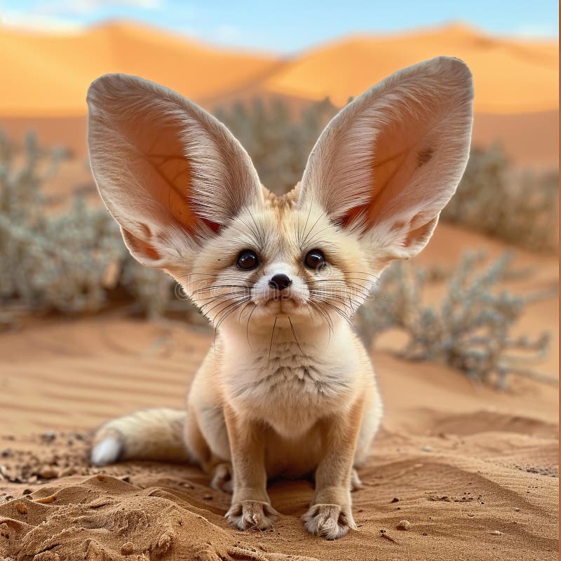 Cute Fennec Fox with Oversized Ears in the Desert Stock Illustration ...