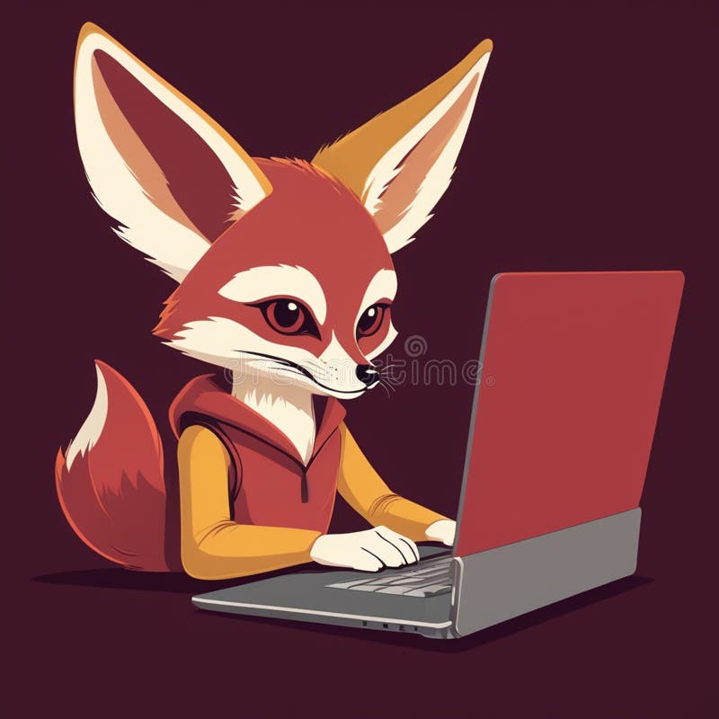 Cute Fennec Fox Using Laptop Minimalist Vector Illustration of a Fennec ...