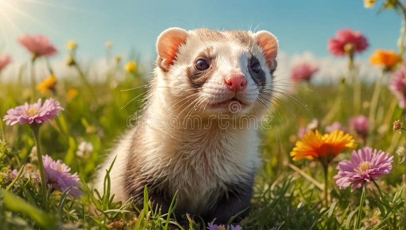 Cute Ferret on the Summer Lawn Day Stock Illustration - Illustration of ...