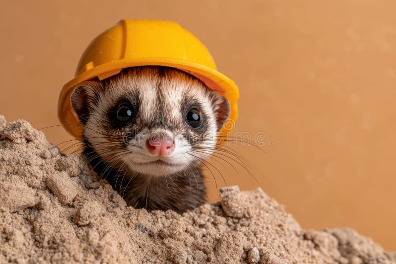 Cute Ferret Wearing Hard Hat Stock Illustration - Illustration of tool ...