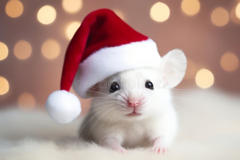 Cute Festive Christmas Mouse Wearing a Santa Hat Stock Photo - Image of ...